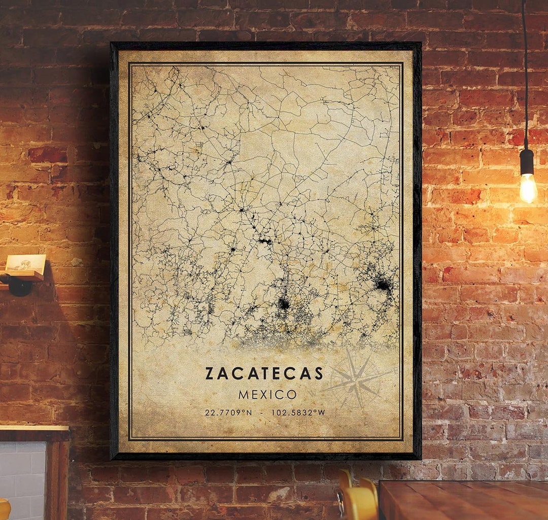 Zacatecas Map Print | Zacatecas Map | Mexico Map Art | Zacatecas City ...