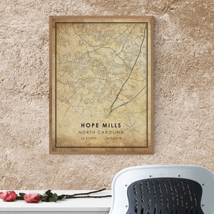 Hope Mills Vintage Map Print | Hope Mills North Carolina Map | Hope ...