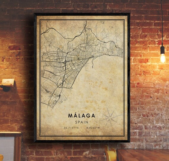 Malaga Vintage Map Print Malaga Map Spain Map Art Malaga | Etsy