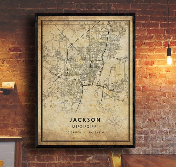 Jackson Vintage Map Print Jackson Map Mississippi Map Art - Etsy