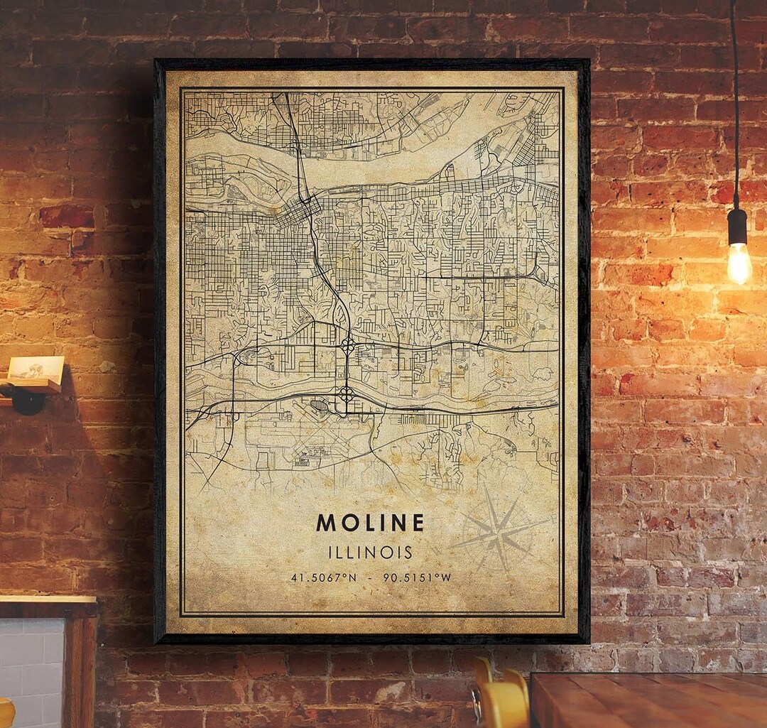 Moline Vintage Map Print | Moline Map | Illinois Map Art | Moline City ...