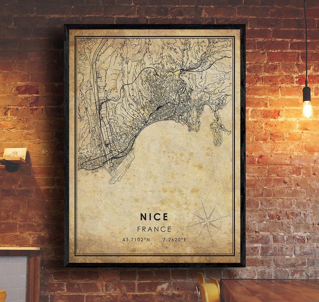 Nice Vintage Map Print | Nice France Map Art | Nice City Road Map ...