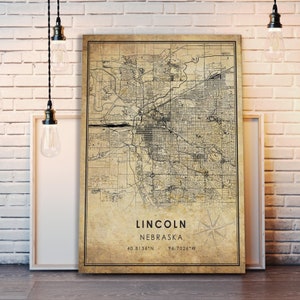 Lincoln Vintage Map Print | Lincoln Map | Nebraska Map Art | Lincoln ...