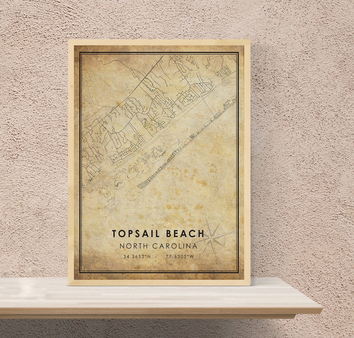 Topsail Beach Vintage Map Print Topsail Beach North Carolina - Etsy