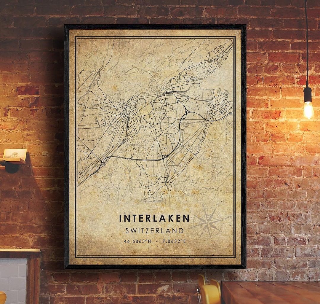 Interlaken Map Print | Interlaken Map | Switzerland Map Art ...