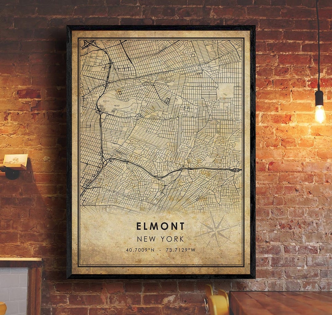 Elmont Vintage Map Print | Elmont Map | New York Map Art | Elmont City ...