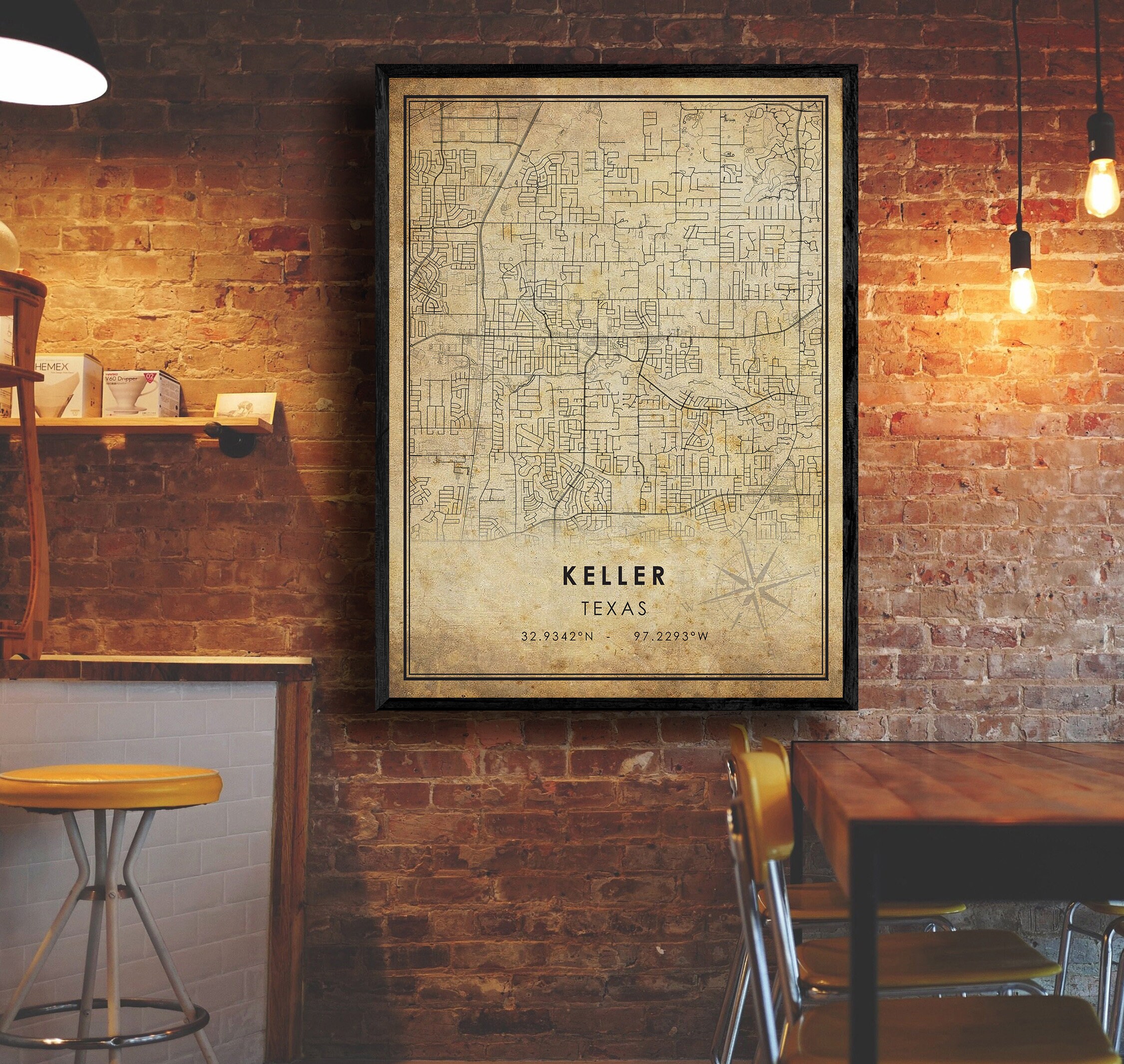 Keller Vintage Map Print Keller Map Texas Map Art Keller - Etsy