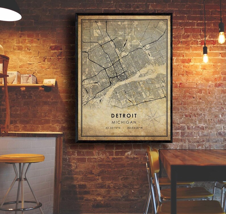 Detroit Vintage Map Print | Detroit Map | Michigan Map Art | Detroit ...