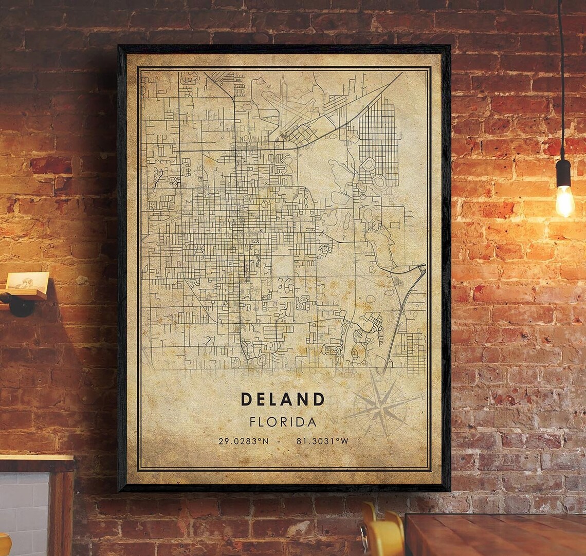 Deland Vintage Map Print | Deland Map | Florida Map Art | Deland City ...