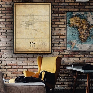 Ada Vintage Map Print | Ada Map | Ohio Map Art | Ada City Road Map ...