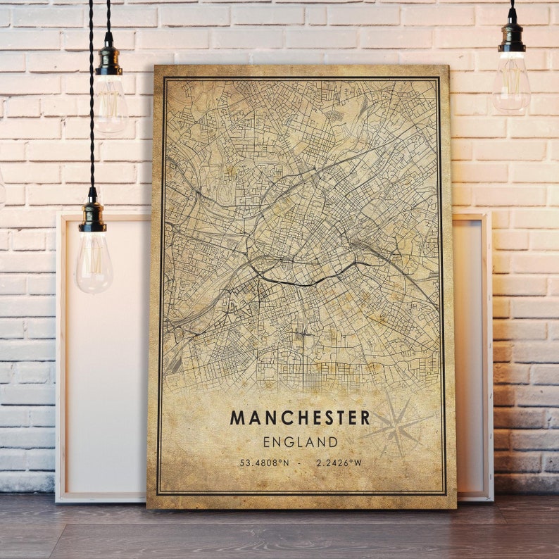 Manchester Vintage Map Print Manchester Map England Map - Etsy
