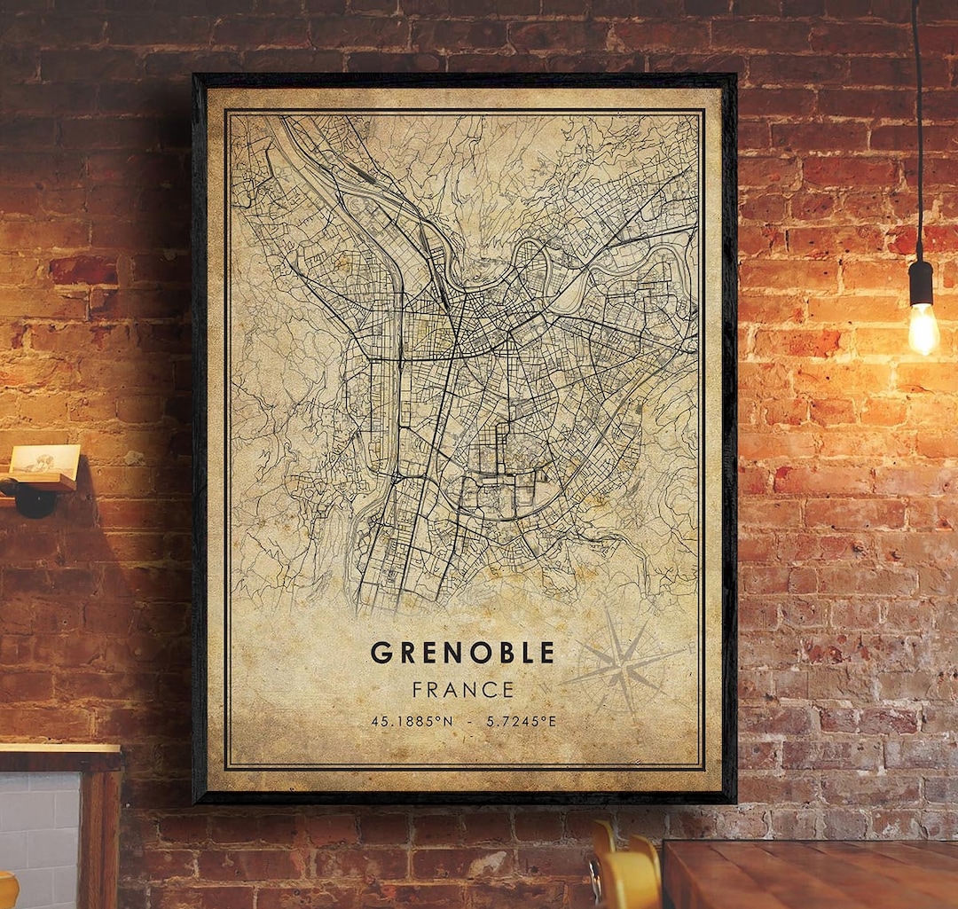 Grenoble Map Print | Grenoble Map | France Map Art | Grenoble City Road ...