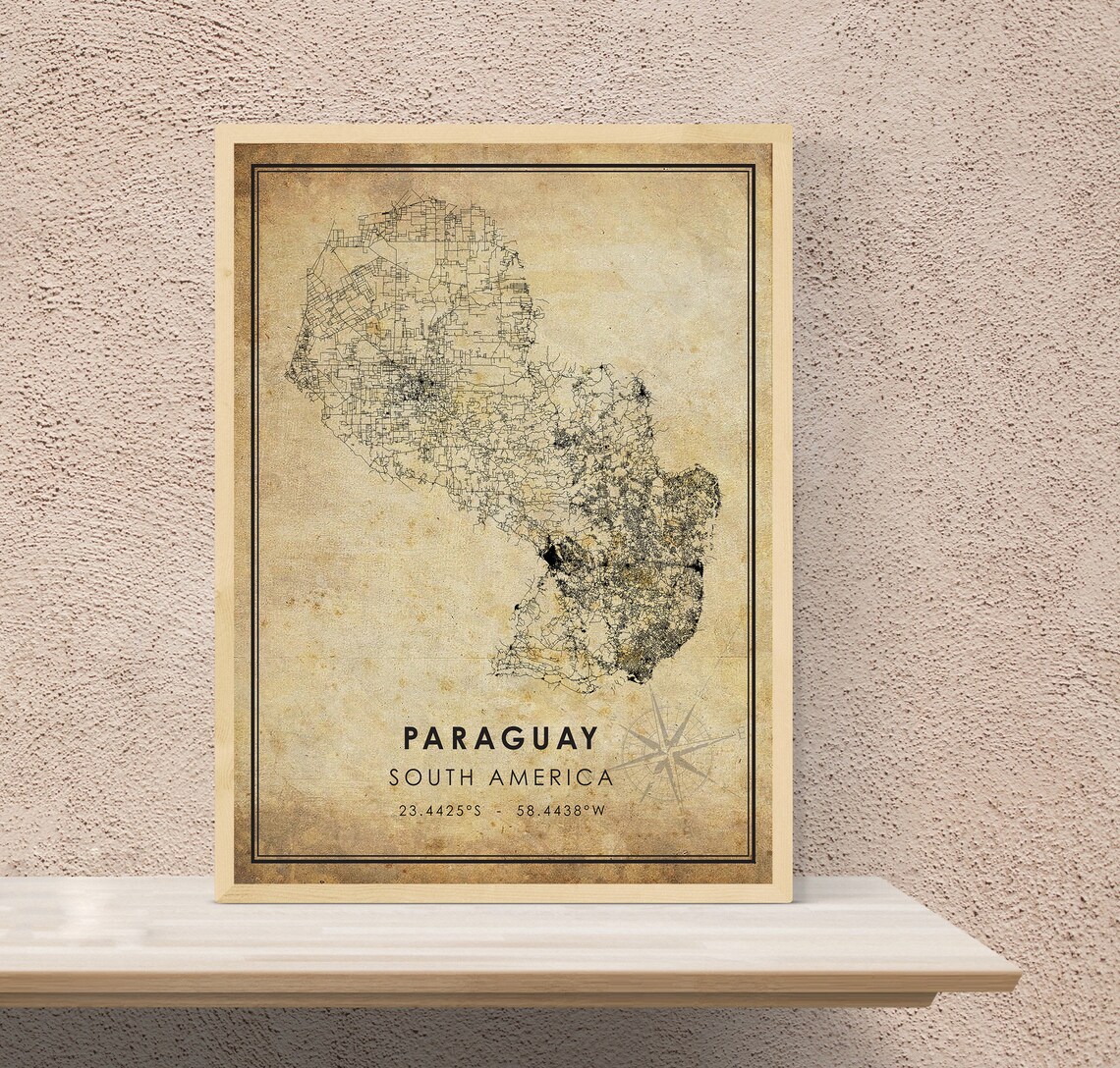 Paraguay Vintage Map Print Paraguay Map South America Map - Etsy