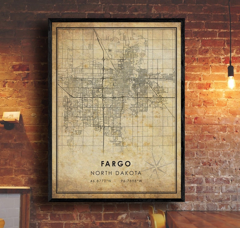 Fargo Vintage Map Print Fargo Map North Dakota Map Art | Etsy