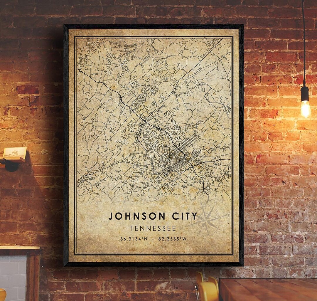 Johnson City Vintage Map Print | Johnson City Map | Tennessee Map Art ...