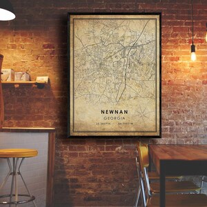 Newnan Vintage Map Print | Newnan Map | Georgia Map Art | Newnan City Road Map Poster | Vintage ...