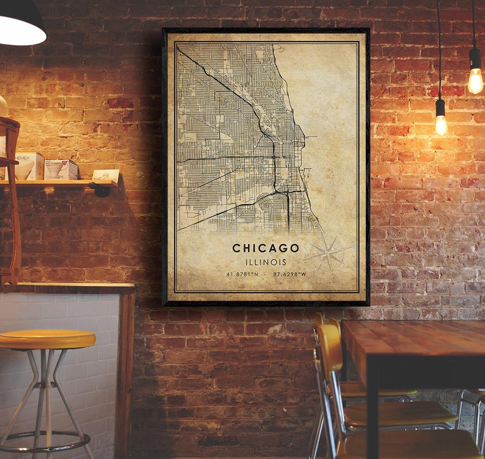 Chicago Vintage Map Print Chicago Map Illinois Map Art - Etsy