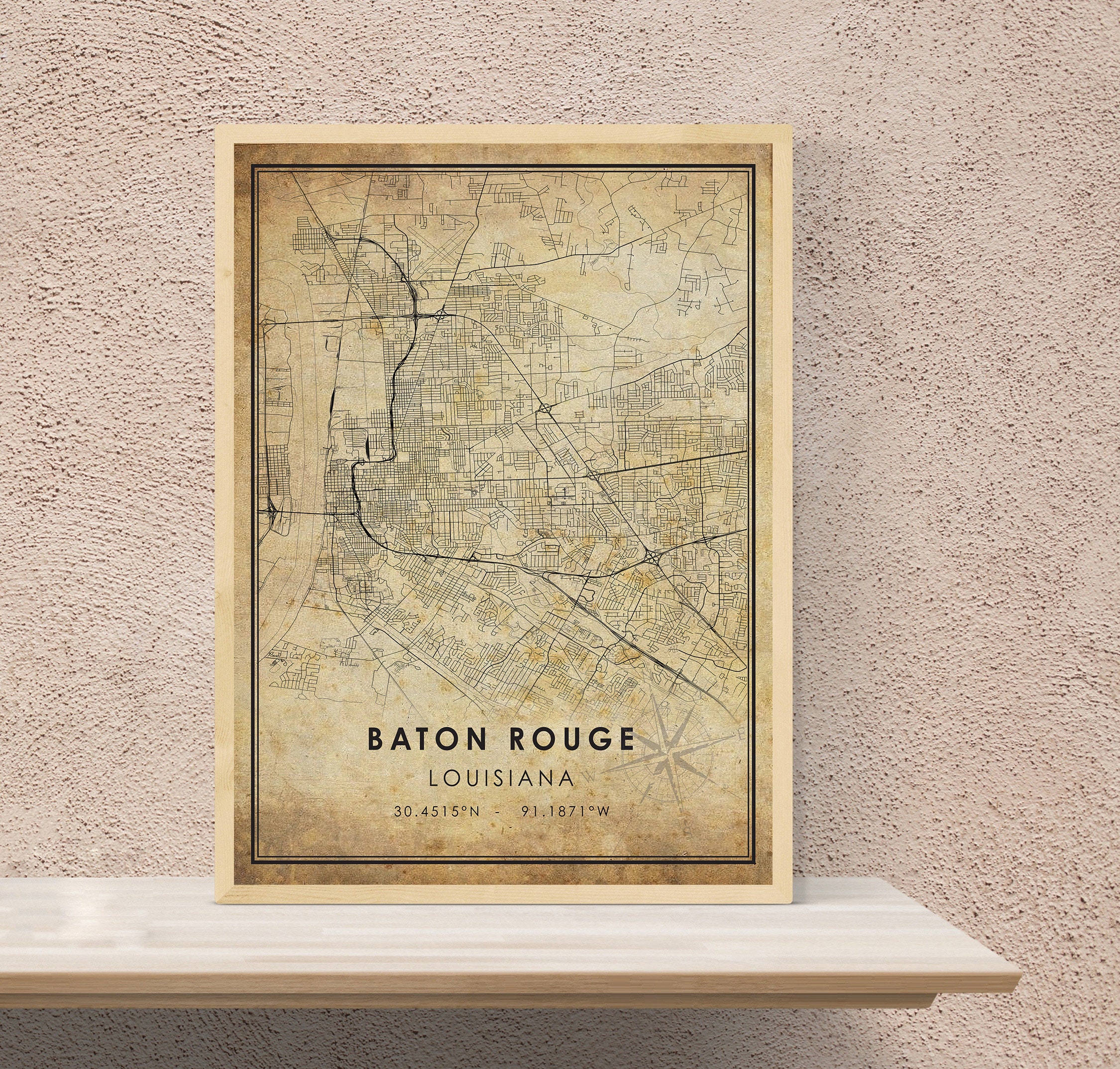Baton Rouge Vintage Map Print Baton Rouge Map Louisiana | Etsy