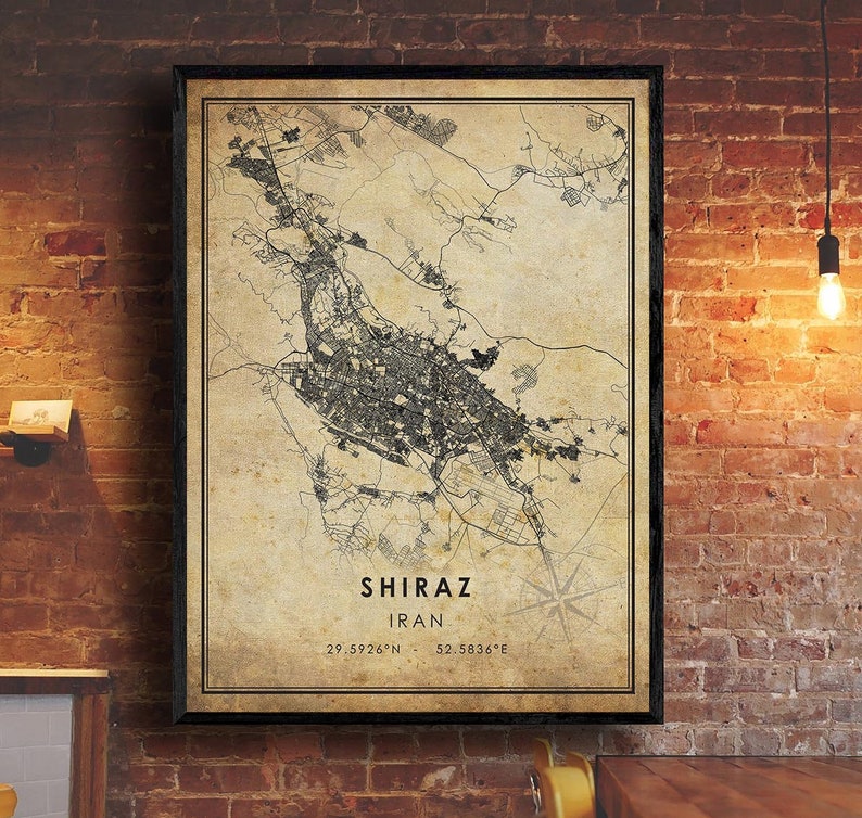 Shiraz Map Print Shiraz Map Iraq Map Art Shiraz City - Etsy