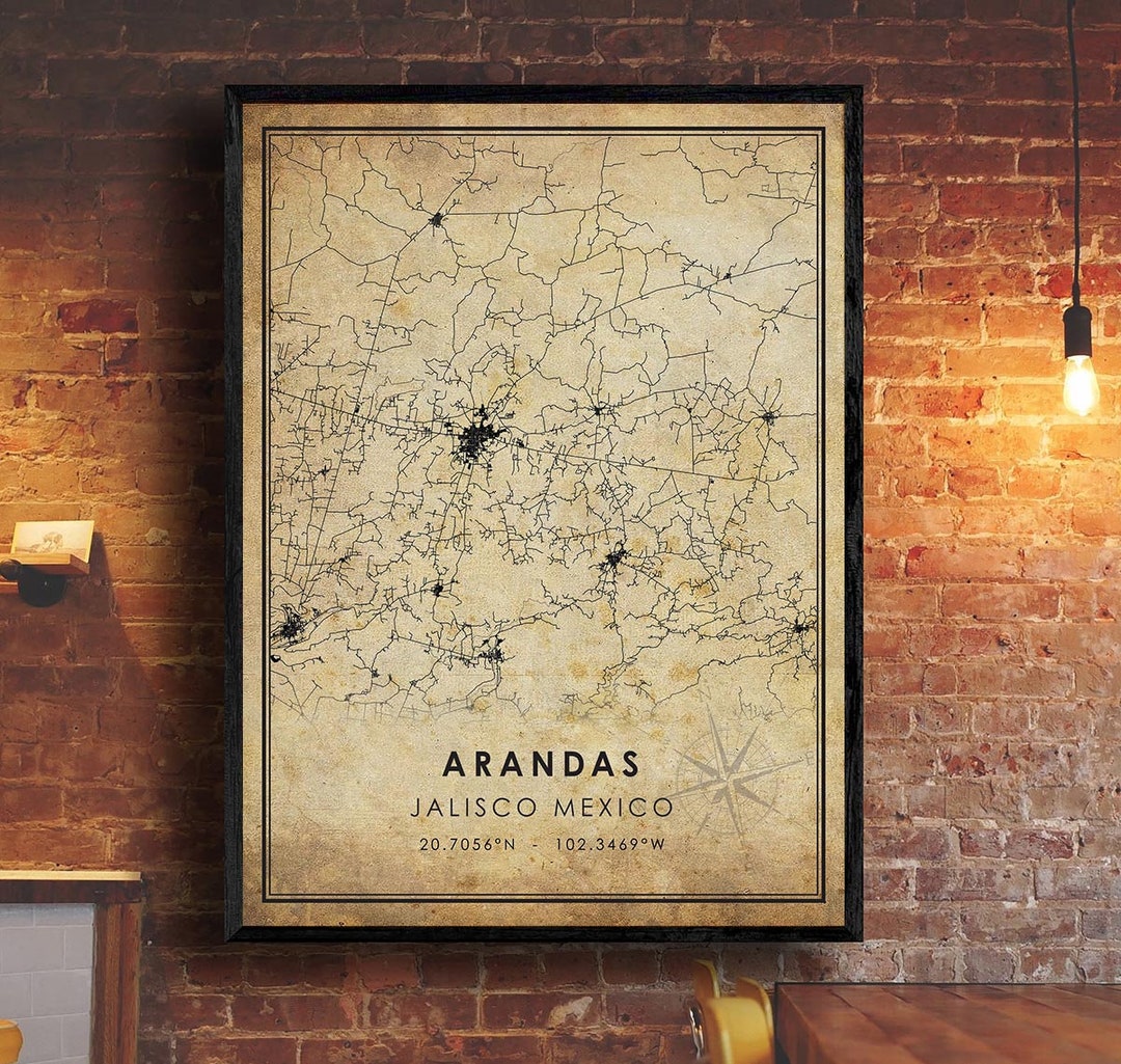 Arandas Vintage Map Print | Arandas Map | Jalisco Mexico Map Art ...