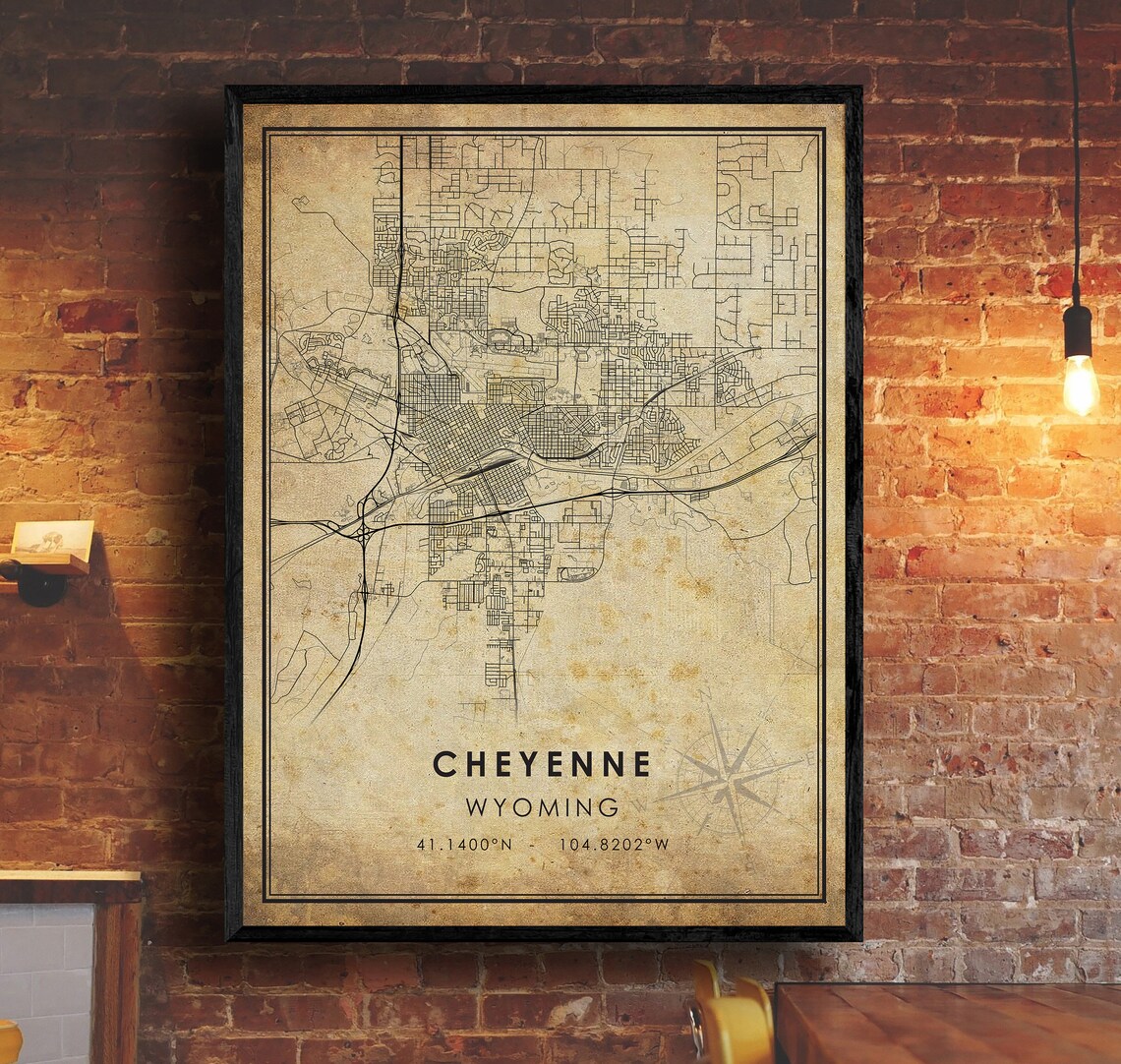 Cheyenne Vintage Map Print Cheyenne Wyoming Map Cheyenne | Etsy