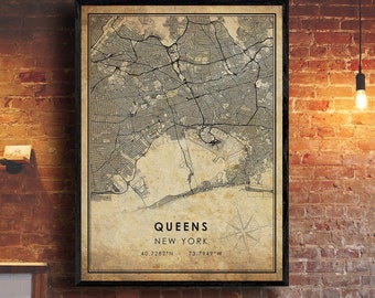Queens Map Print New York Poster - Etsy