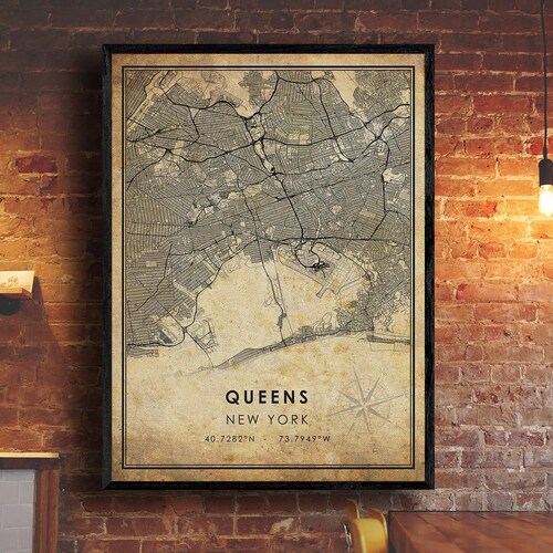 Queens New York Map Art Print 11 X 14 - Etsy