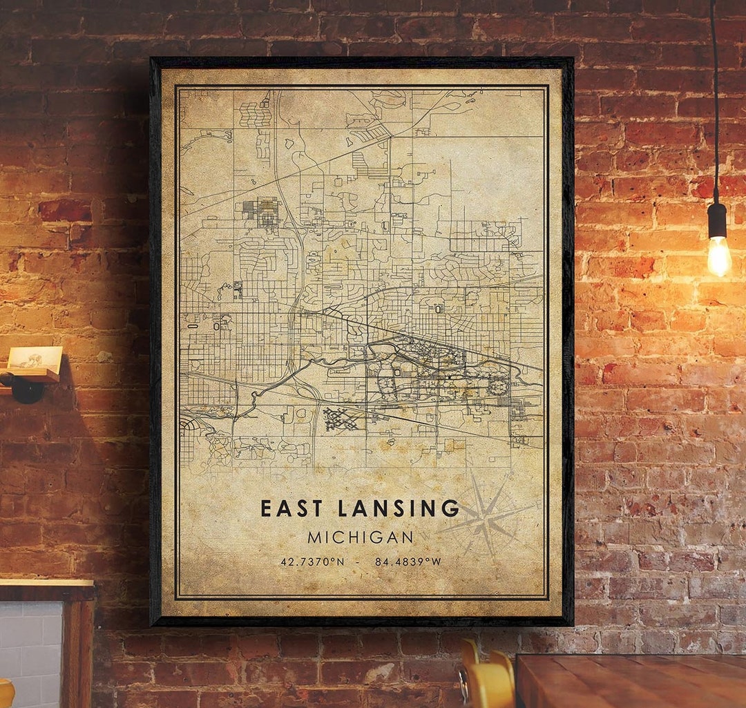 East Lansing Map Print | East Lansing Map | Michigan Map Art | East ...