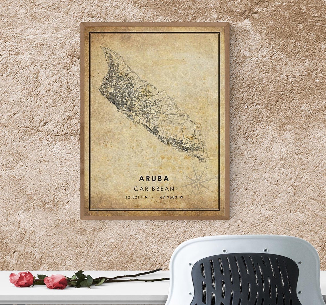 Aruba Vintage Map Print Aruba Map Caribbean Map Art - Etsy