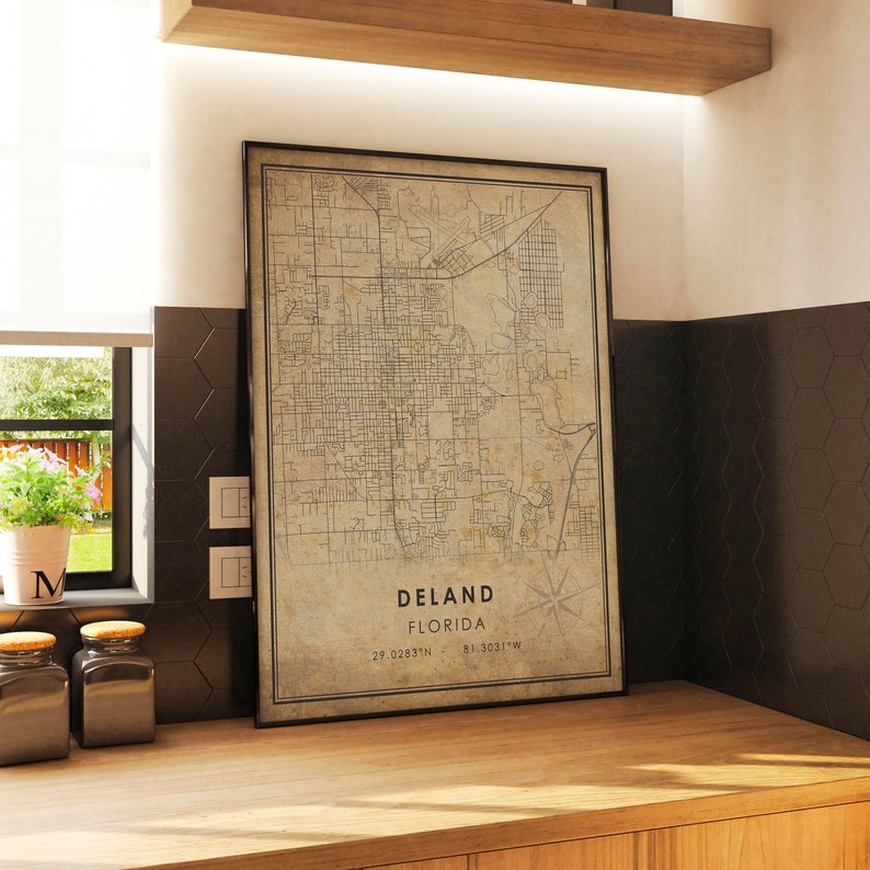 Deland Vintage Map Print | Deland Map | Florida Map Art | Deland City ...