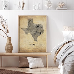 Texas Vintage Map Print | Texas Map | Texas State Map Art | Texas City ...