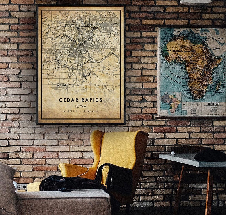 Cedar Rapids Vintage Map Print | Cedar Rapids Map | Iowa Map Art ...
