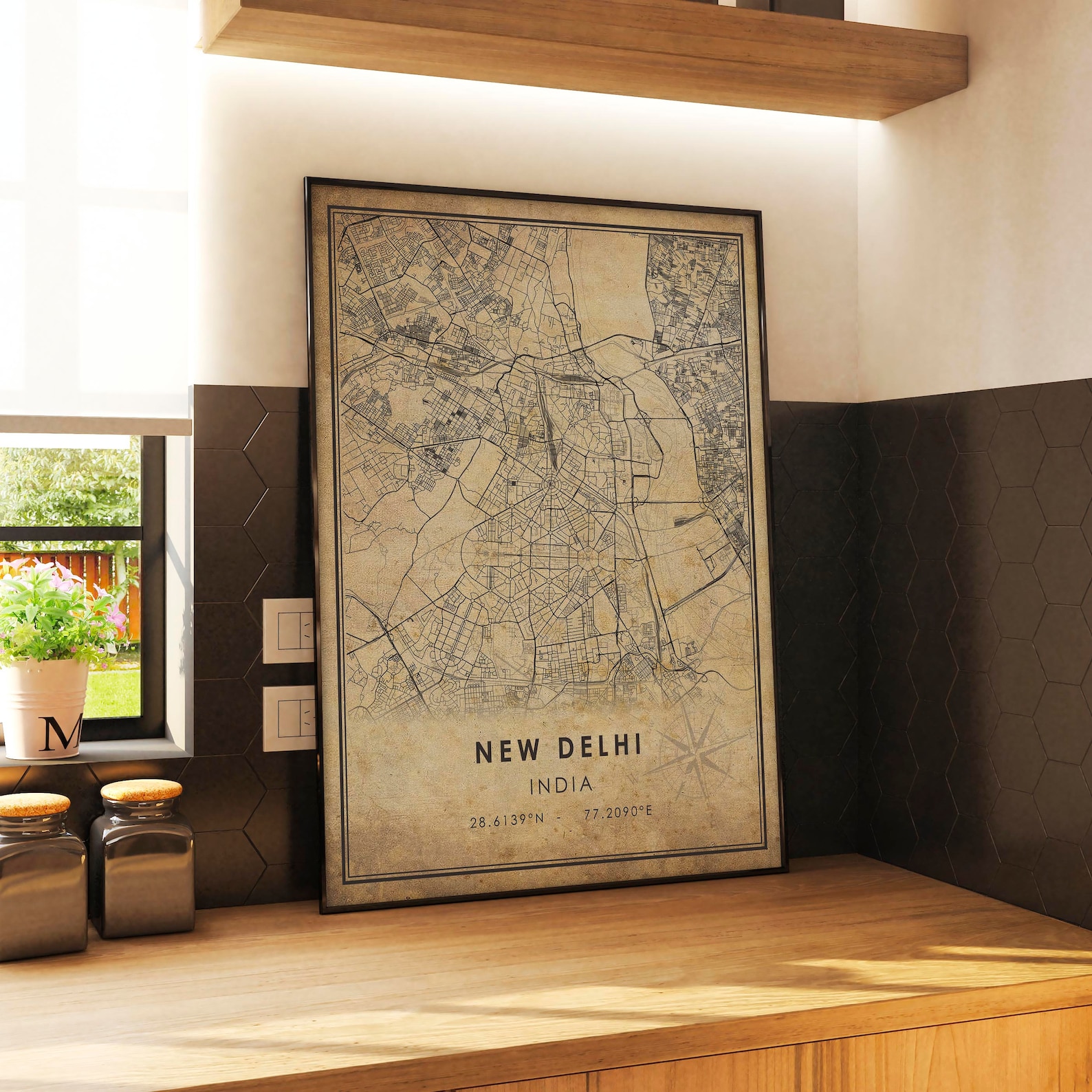 New Delhi Vintage Map Print | India Map | New Delhi Map Art | New Delhi ...