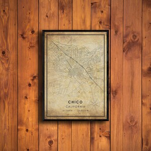 Chico Vintage Map Print Chico Map California Map Art | Etsy