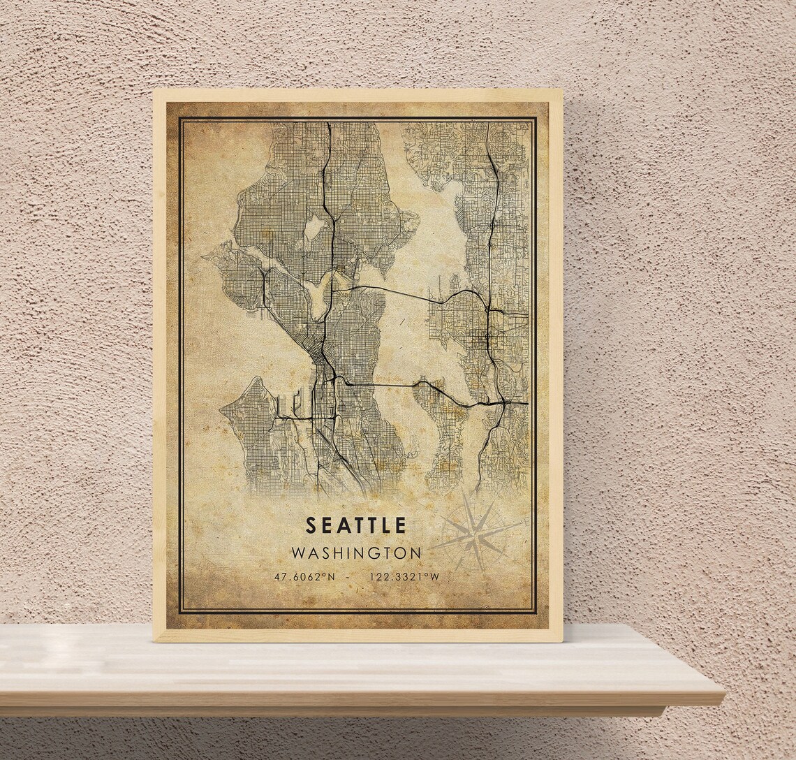 Seattle Vintage Map Print Seattle Map Washington Map Art - Etsy