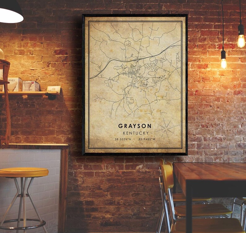 Grayson Vintage Map Print Grayson Kentucky Map Grayson - Etsy