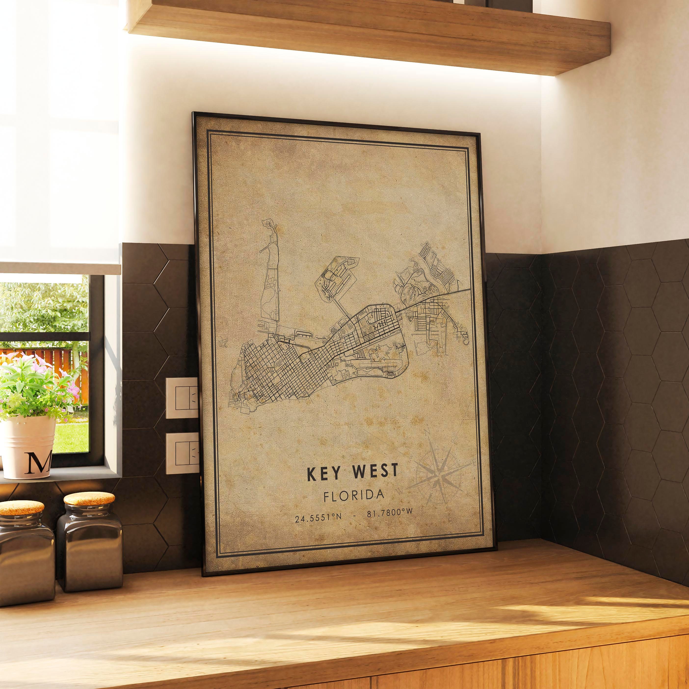 Key West Map Print Key West Map Florida Map Art Key West - Etsy