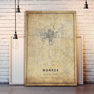 Monroe Vintage Map Print | Monroe Map | Louisiana Map Art | Monroe City ...