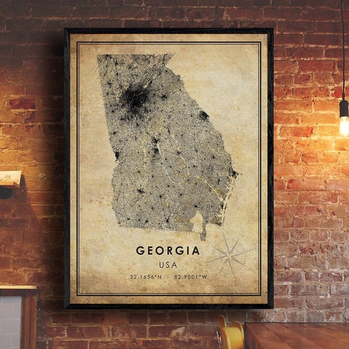 Georgia Vintage Map Print Georgia Map State Map Art - Etsy