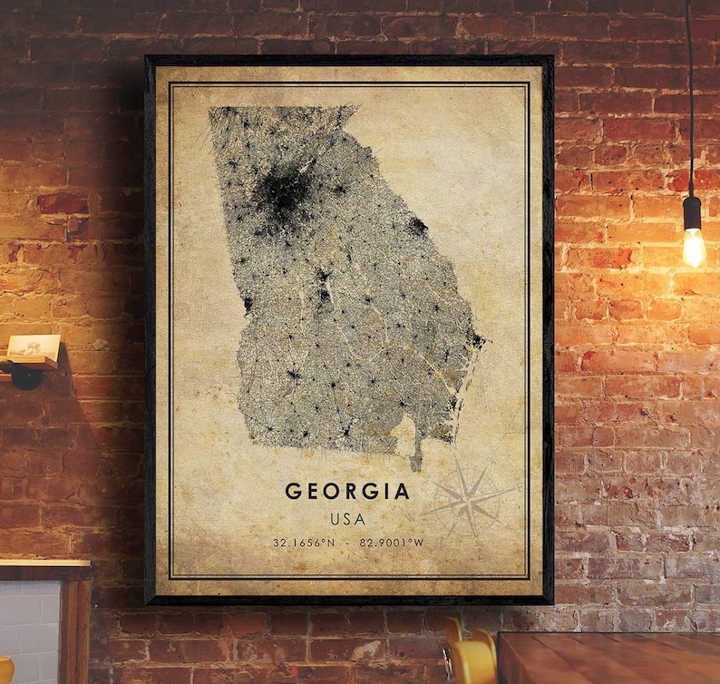 Georgia Vintage Map Print | Georgia Map | State Map Art | Georgia City ...
