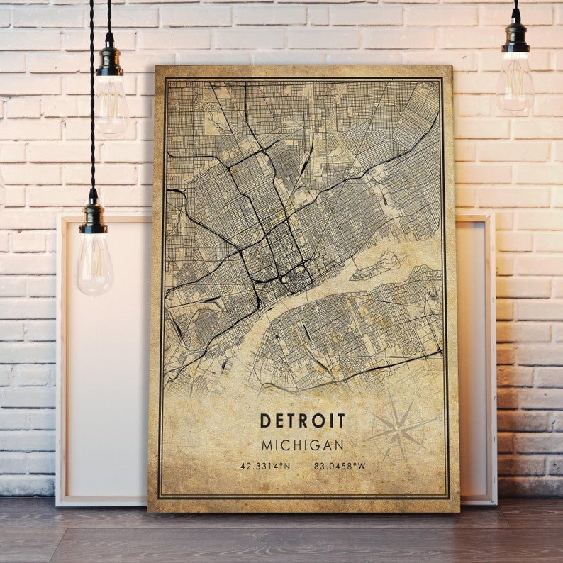 Detroit Vintage Map Print Detroit Map Michigan Map Art - Etsy