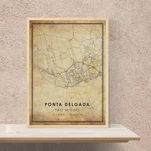 Ponta Delgada Vintage Map Print Ponta Delgada Map Sao | Etsy