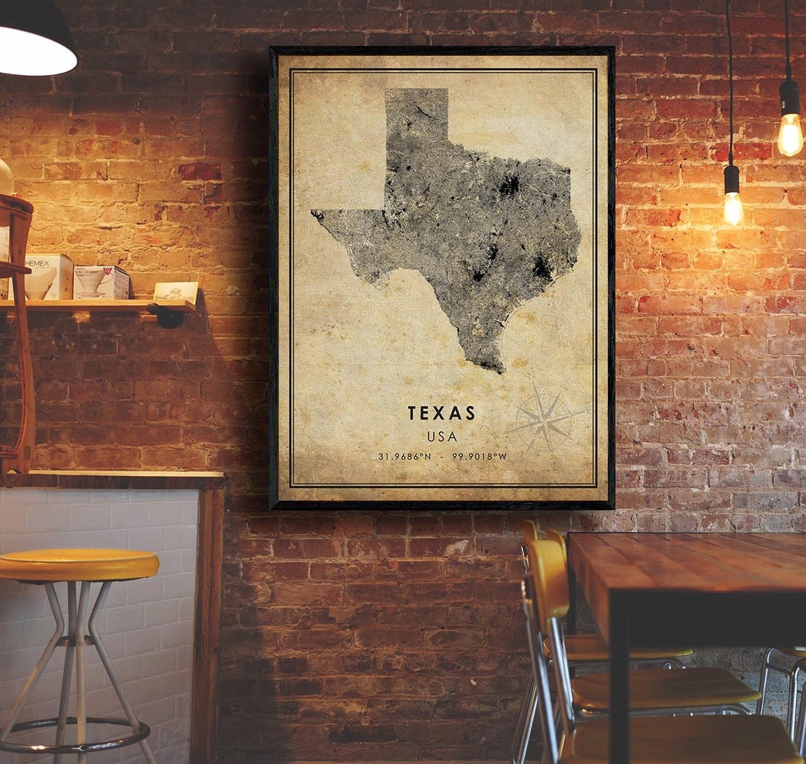 Texas Vintage Map Print Texas Map Texas State Map Art - Etsy