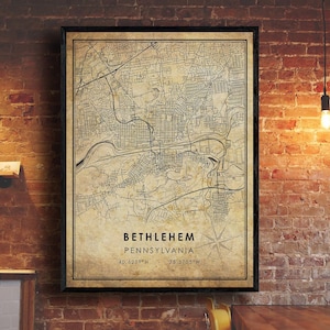 Bethlehem Vintage Map Print | Bethlehem Map | Pennsylvania Map Art ...