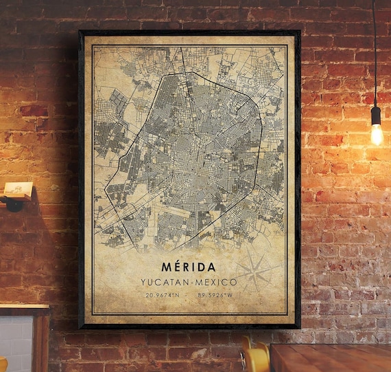 Merida Map Print Merida Map Mexico Map Art Merida City | Etsy