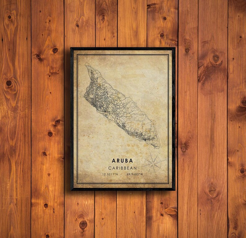 Aruba Vintage Map Print Aruba Map Caribbean Map Art - Etsy