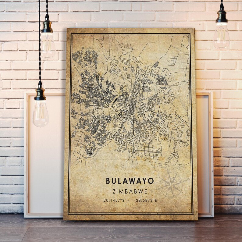 Bulawayo Vintage Map Print | Bulawayo Map | Zimbabwe Map Art | Bulawayo ...