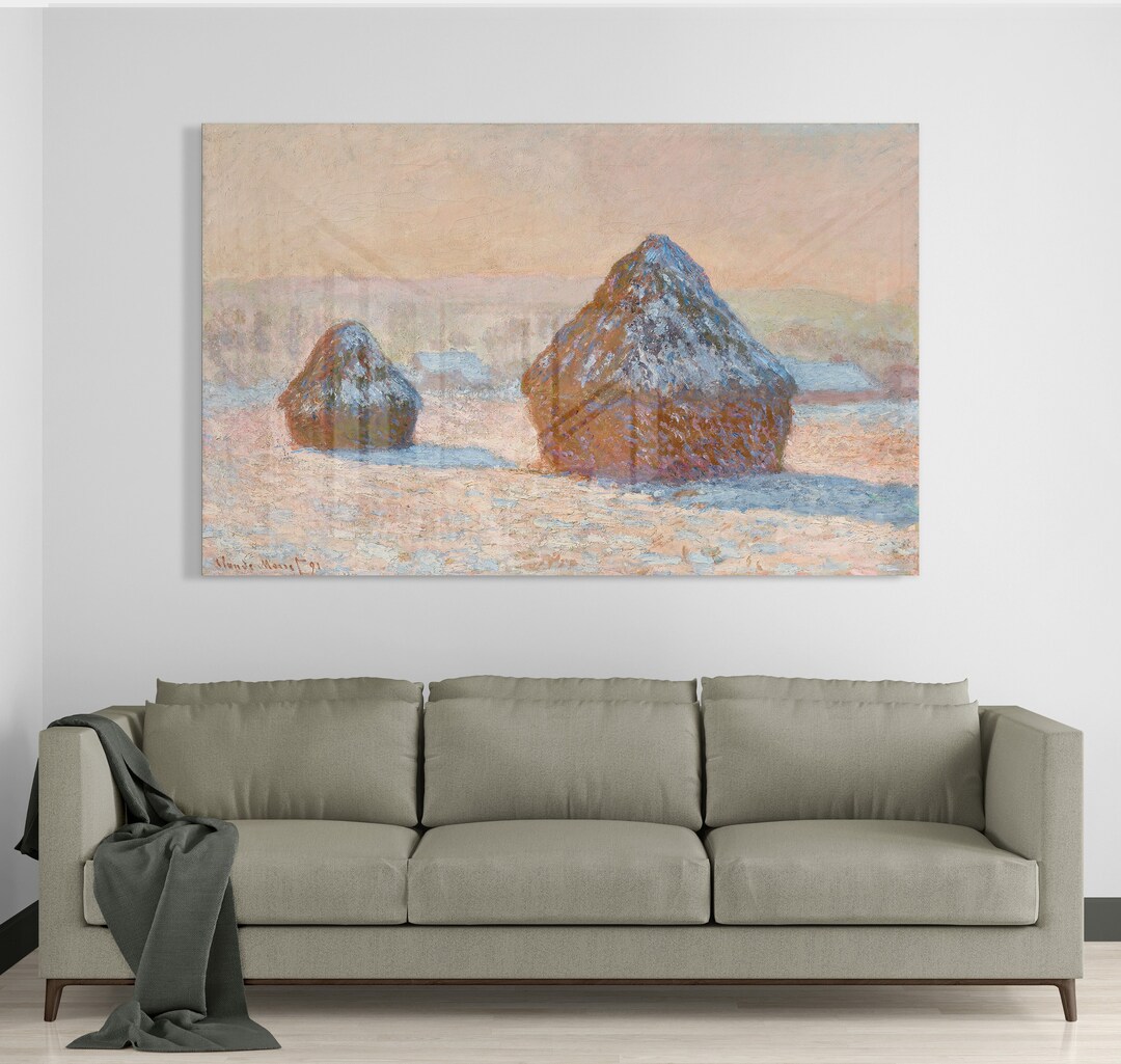 Claude Monet Acrylic Glass Print | Wheatstacks, Snow Effect, Morning ...