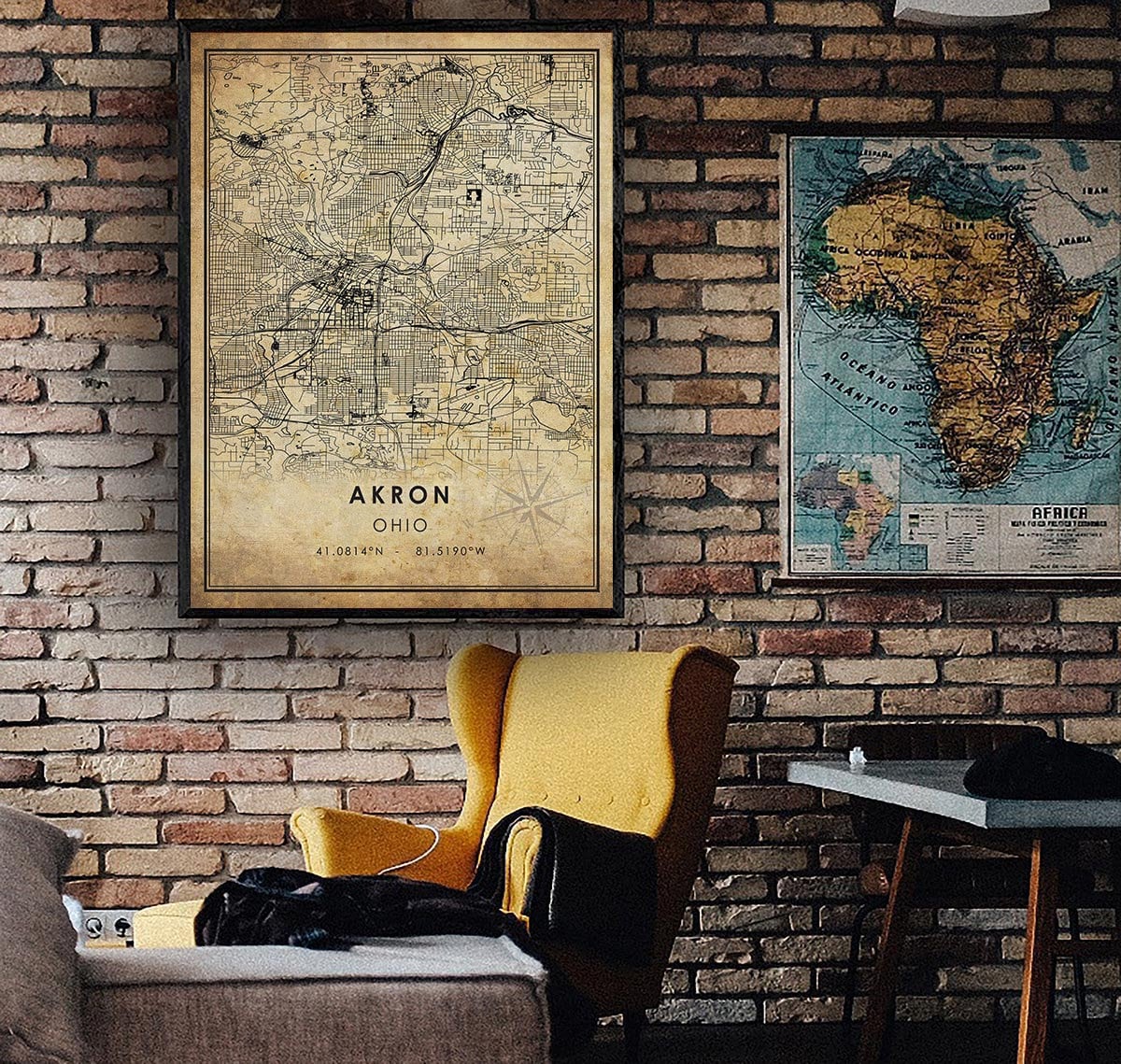 Akron Vintage Map Print | Akron Map | Ohio Map Art | Akron City Road ...