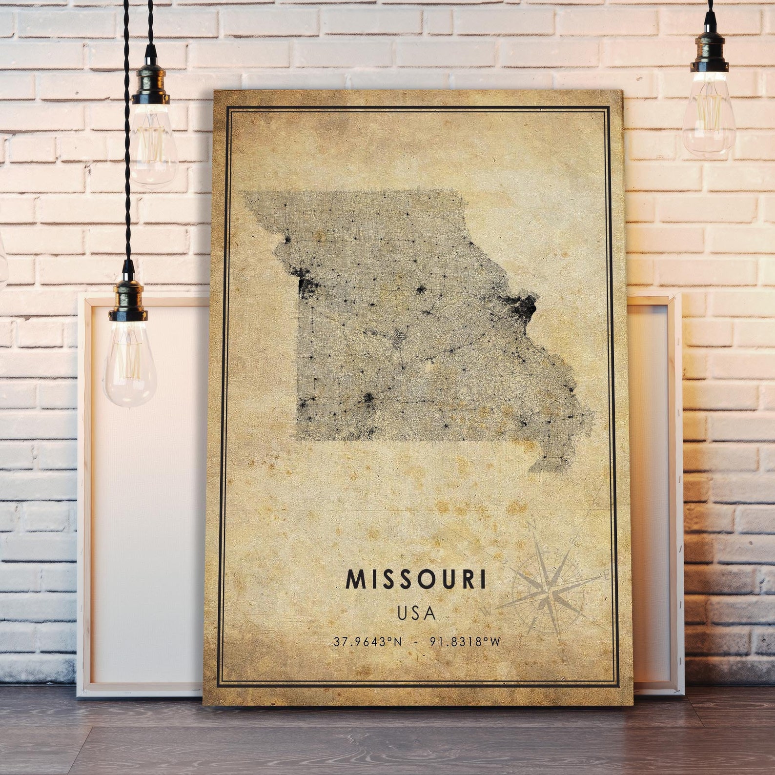 Missouri Vintage Map Print Missouri Map USA Map Art Missouri City Road ...